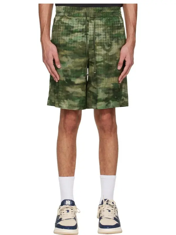 Amiri Camouflage Jacquard Logo Shorts - Green