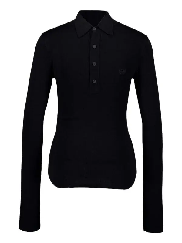 Balenciaga Long-sleeved Knit Polo Top - Black