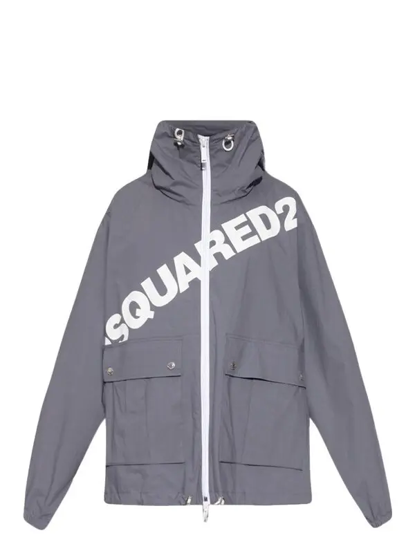 Dsquared2 Logo Print Zip Up Jacket - Gray