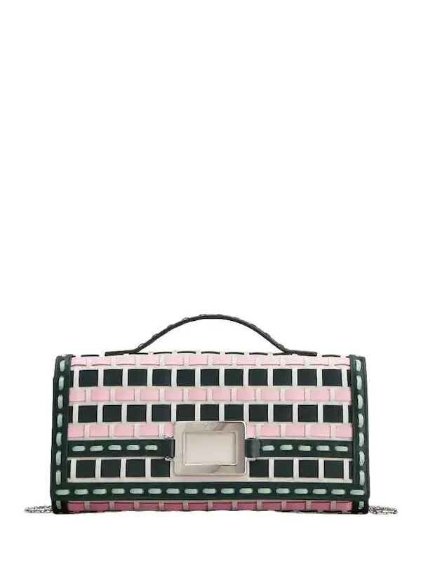 ROGER VIVIER Belle Vivier Clutch Bag With Metal Buckle - Offal White, Pink, Navy Blue