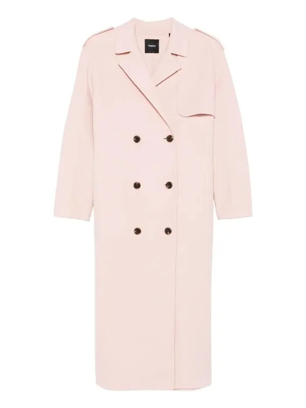 Theory Double-breasted Notched Lapel Coat - Pink