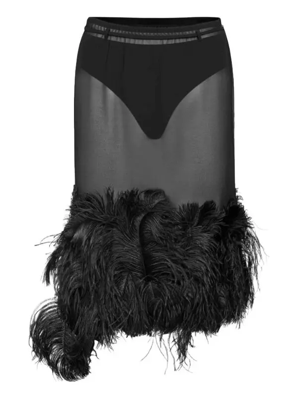 Attico Feather-trim Midi Skirt - Black