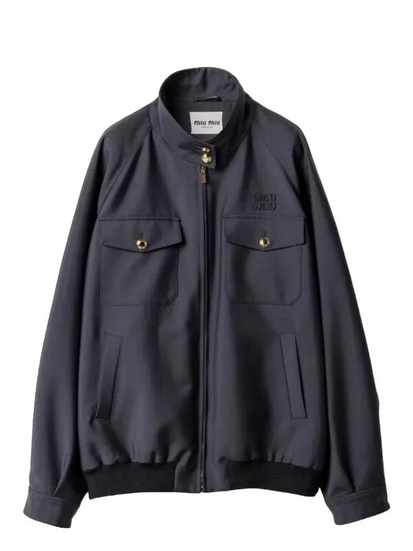 Miu Miu Zip-up Blouson Jacket With Embroidered Logo - Hematite