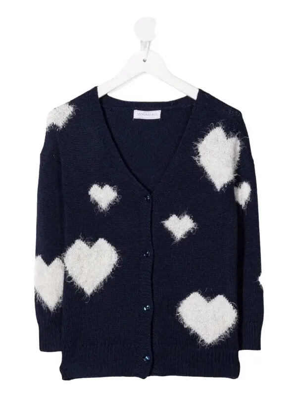 Monnalisa Teen Heart Intarsia-knit Cardigan - Black