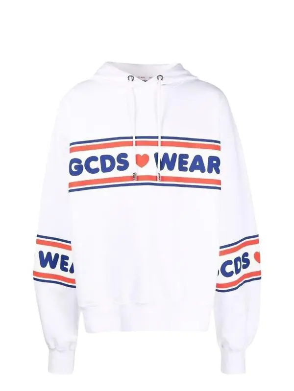 Gcds Logo Tape Printed Hoodie - White