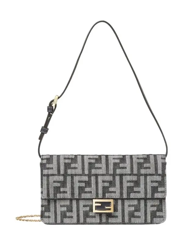 Fendi Baguette Ff Jacquard Chain-linked Wallet - Blue