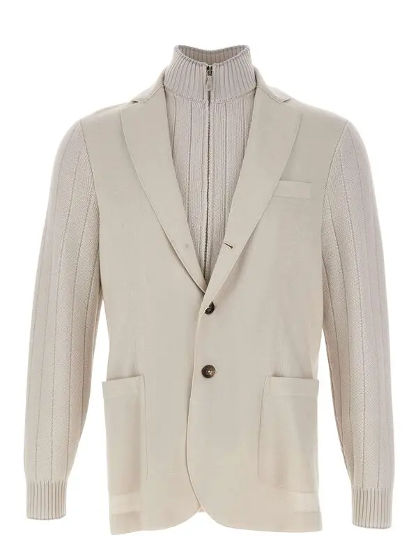 Eleventy Ribbed Knit Blazer Jacket - Nude