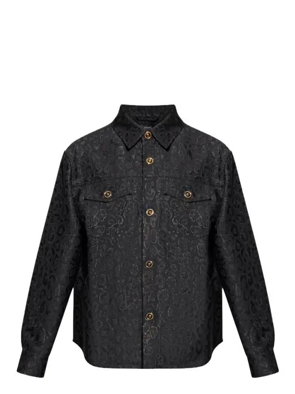 Versace Leopard-print Long-sleeve Shirt - Black