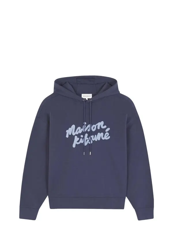 Maison Kitsuné Logo Patch Drawstring Hoodie - Blue
