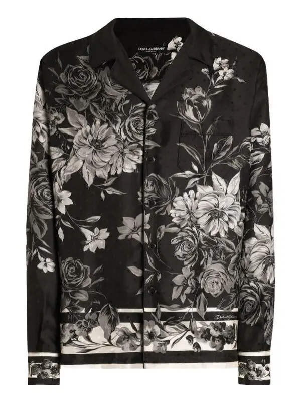 Dolce & Gabbana Dolce Gabbana Flower Bouquet-printed Jacquard Twill Shirt - Black