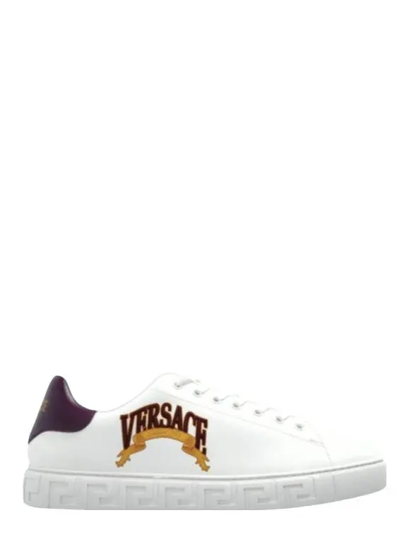 Versace Logo Embroidered Lace-up Sneakers - White