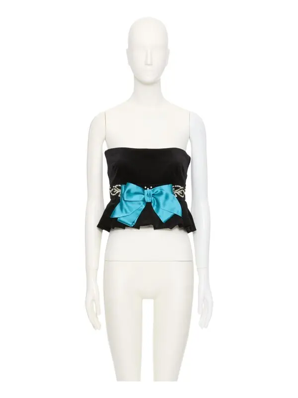 Valentino Garavani Black Velvet Embellished Bow Top - White
