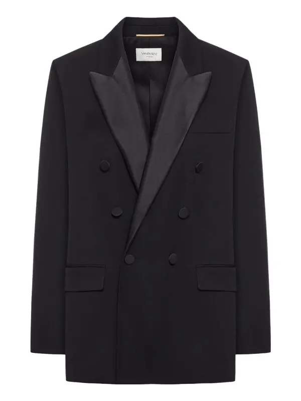 Saint Laurent Satin-lapel Double-breasted Blazer - Black