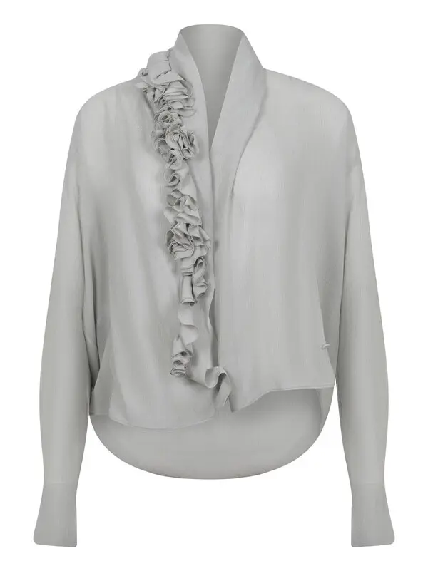 Alberta Ferretti Ruffled V-neck Shirt - Gray