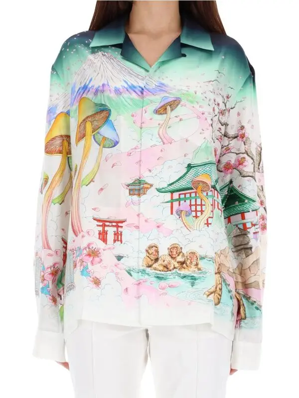 Casablanca Floral Print Long Sleeve Shirt - White
