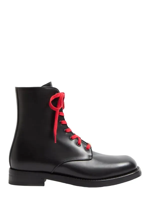 Valentino Garavani Calfskin Combat Boots With Tie Fastening - Black