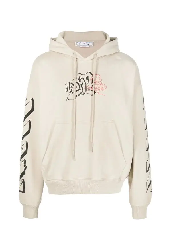 Off-White Cotton Hoodie With Arrows Logo - White