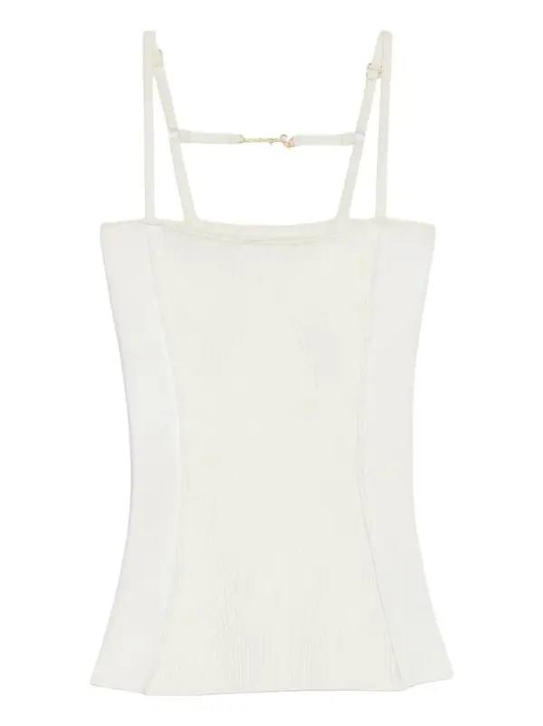 Jacquemus Ribbed Singlet Top With Gold Pendant Detail - Off White