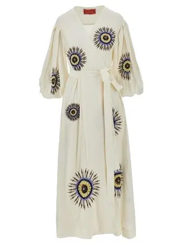 La DoubleJ Floral Design Tie-fastening Midi Dress - Nude