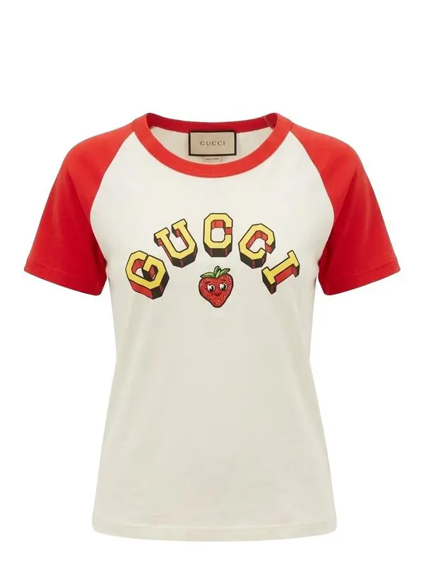 Gucci Strawberry Logo Print T-shirt - White