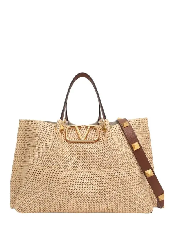 Valentino Garavani Vlogo Plaque Woven Tote Bag - Brown