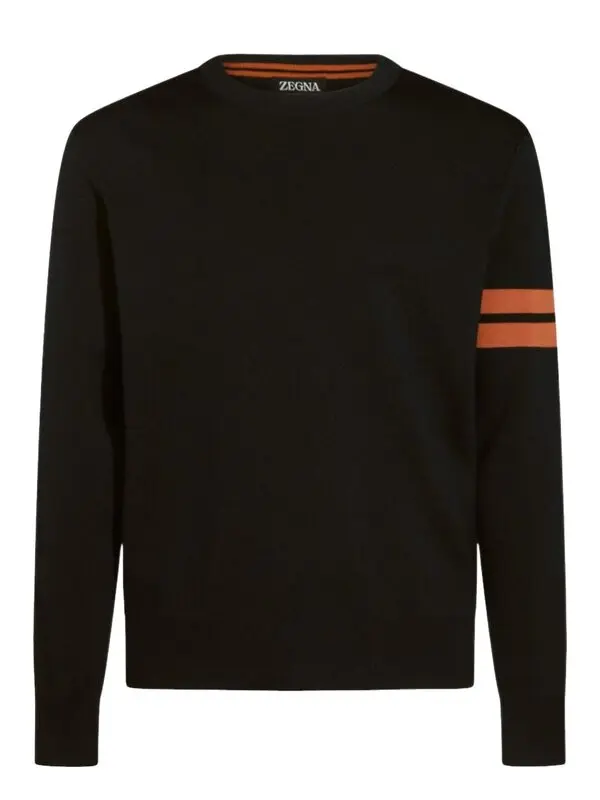 Zegna Long-sleeve Crewneck Sweater With Striped Accents - Black