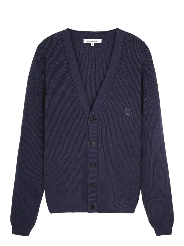 Maison Kitsuné Fox Head Embroidered V-neck Cardigan - Black