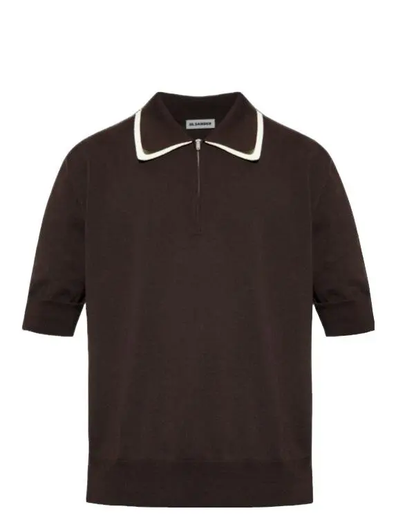 JIL SANDER Contrast Collar Zip Polo Shirt - Black