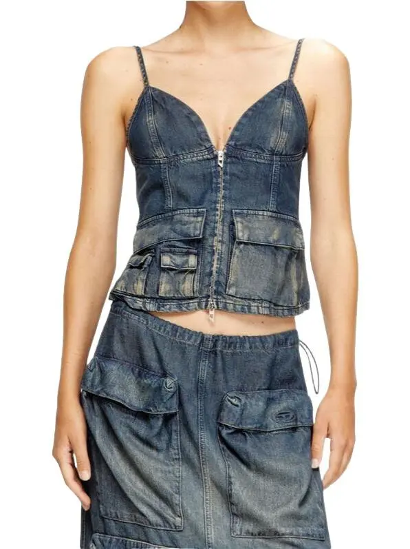 DIESEL® De Mellis Zip-front Flap-pocket Top - Dark Blue