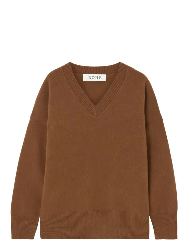 RÓHE Wool Blend V-neck Sweater - Brown