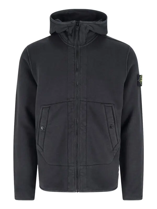 Stone Island Long-sleeved Zip-up Hooded Casual Jacket - Black