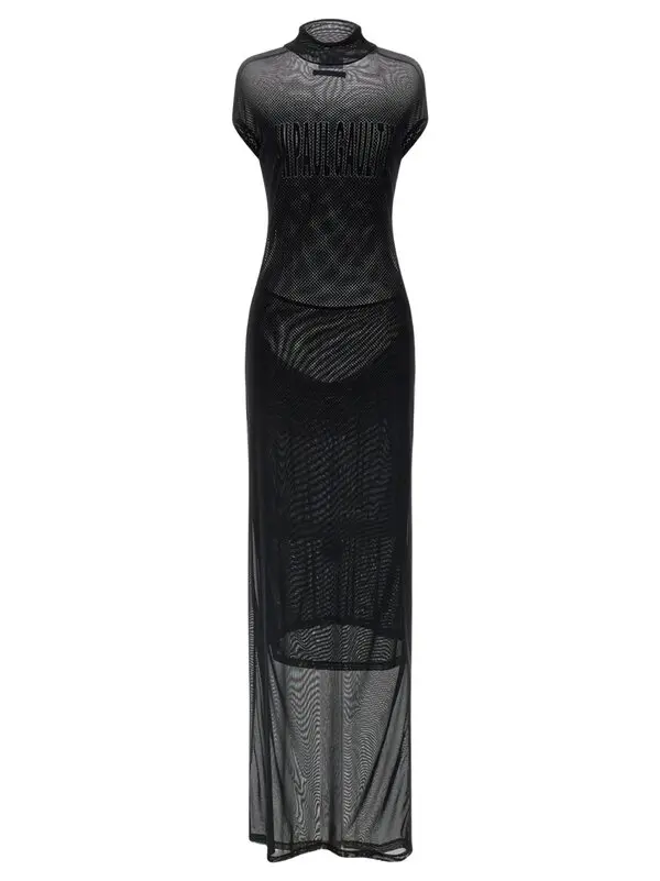 JEAN PAUL GAULTIER Flocked Mesh Maxi Dress - Black