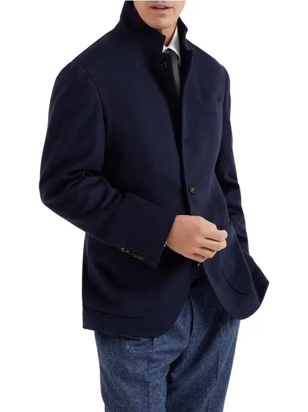 Brunello Cucinelli Notched-lapels Cashmere-wool Blazer - Blue