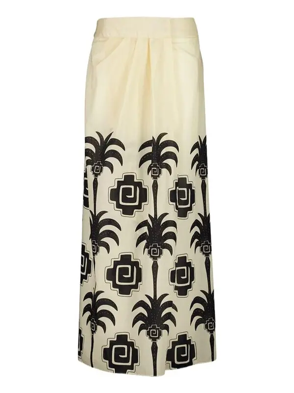 Johanna Ortiz Tropical Print Wrap Maxi Skirt - Beige, Black
