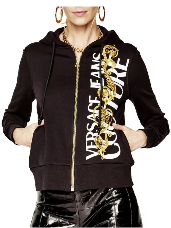 Versace Logo Graphic Zip-up Hoodie - Black