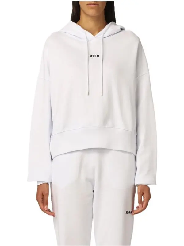 MSGM Logo Printed Drawstring Hoodie - White