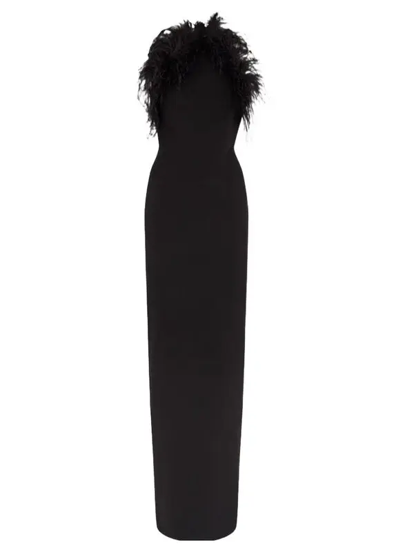 Attico Feather-trim Long Dress - Black