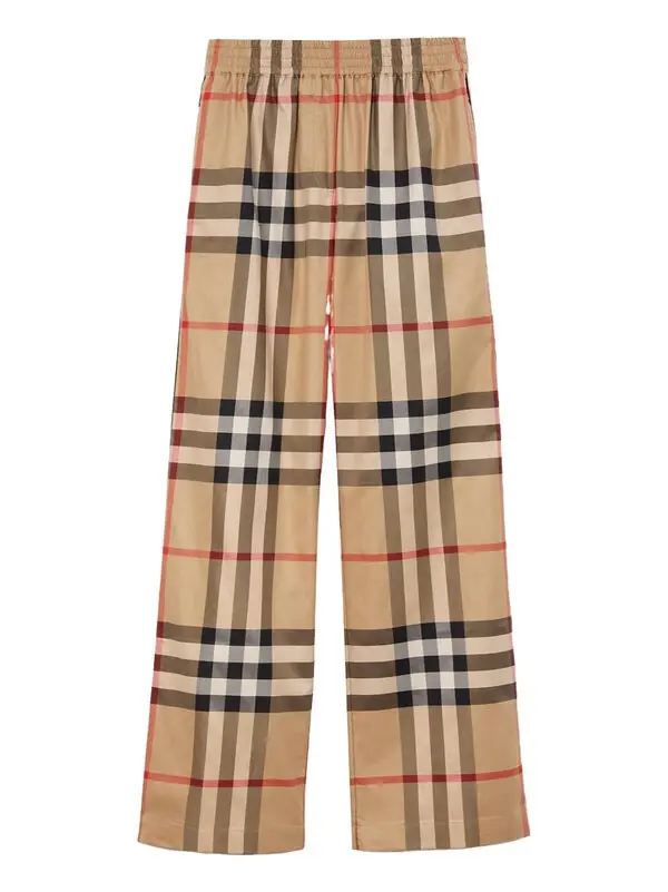 Burberry Checked Wide Leg Trousers - Nude