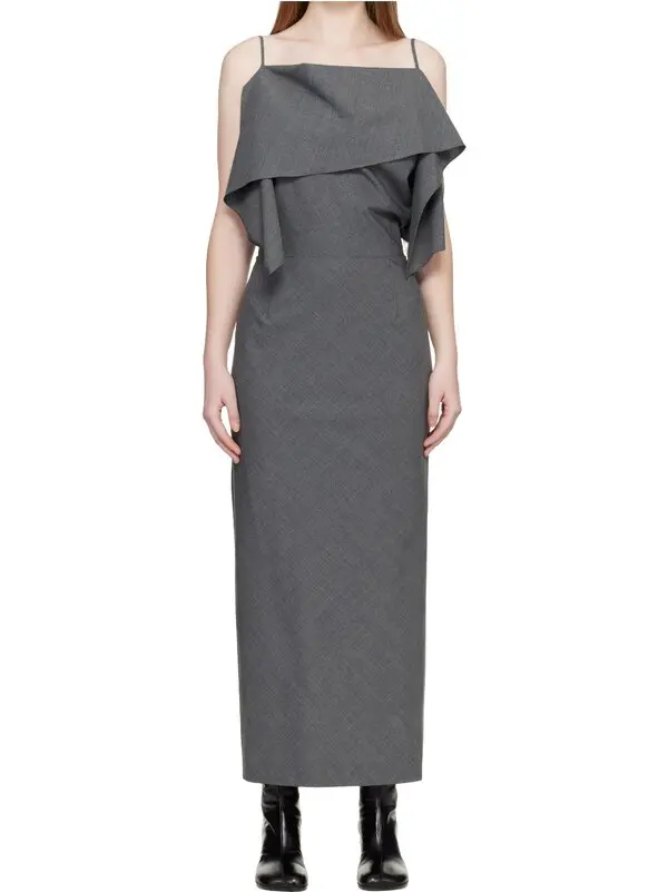 MAISON MARGIELA Asymmetrical Ruffled Maxi Dress - Dark Gray