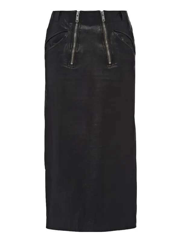 Prada Leather Belted Midi Skirt - Black