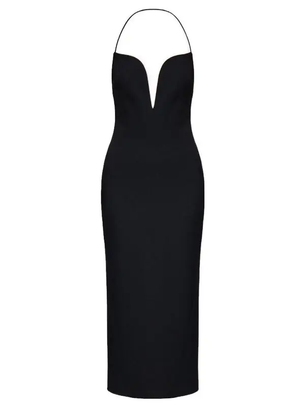 Givenchy Plunged Slit Neckline Midi Dress - Black