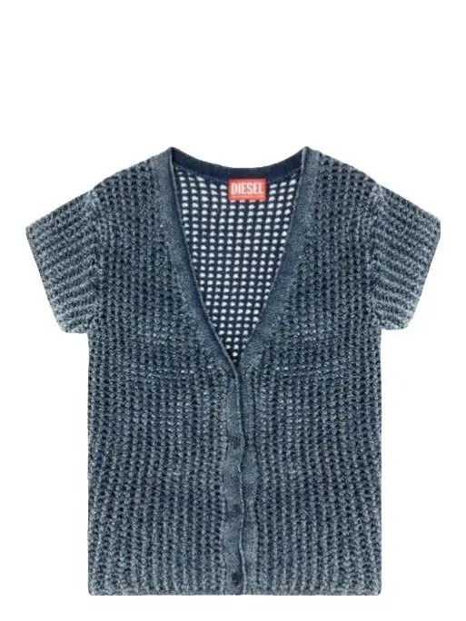 DIESEL® Short Sleeve Denim Mesh Knit Cardigan - Medium Blue