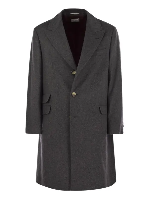 Brunello Cucinelli Wool And Cashmere Blend Button-fastening Coat - Black