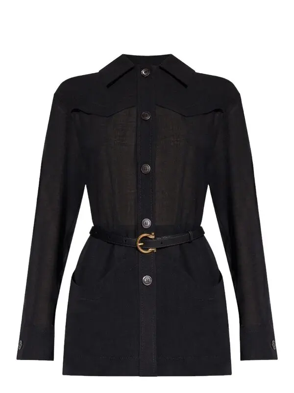 FERRAGAMO Long-sleeved Shirt With Lapel - Black