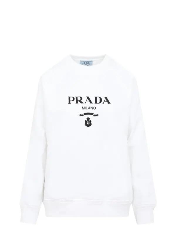 Prada Logo Print Cotton Sweatshirt - White/black