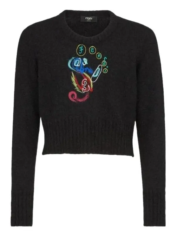 Fendi Noel Fielding Abstract Intarsia Knit Jumper - Black