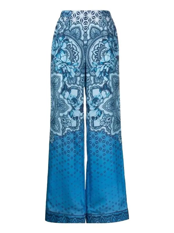 Alberta Ferretti Silk Graphic-print Wide-leg Trousers - Blue