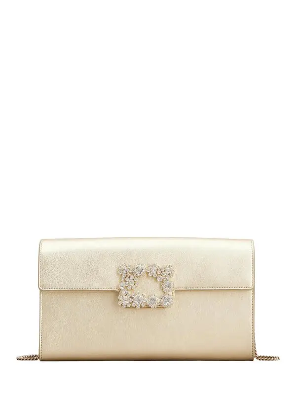 ROGER VIVIER Efflorescence Clutch In Leather With Crystal Buckle - Golden