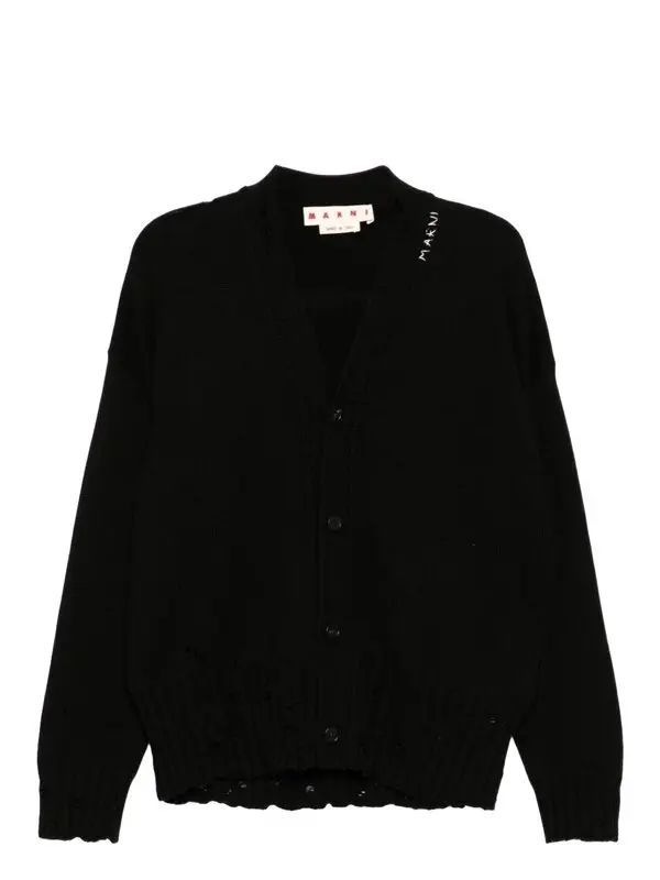 Marni V-neck Distressed Cardigan - Black