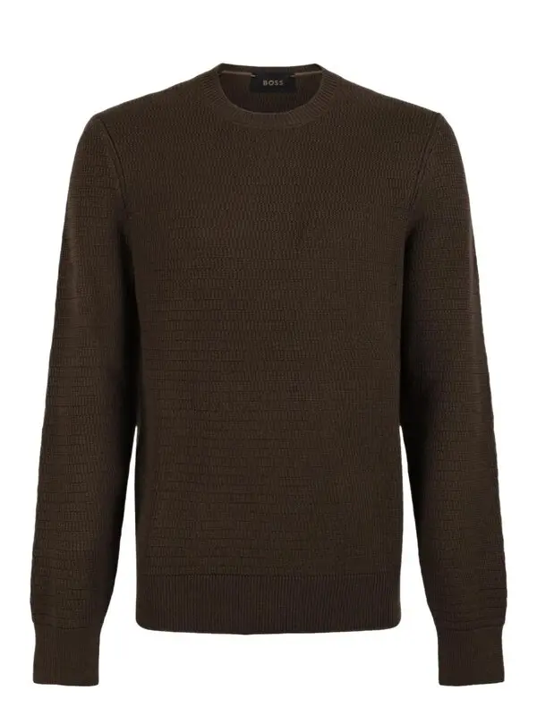 Hugo Boss Textured Crew Neck Long Sleeve Sweater - Open Green